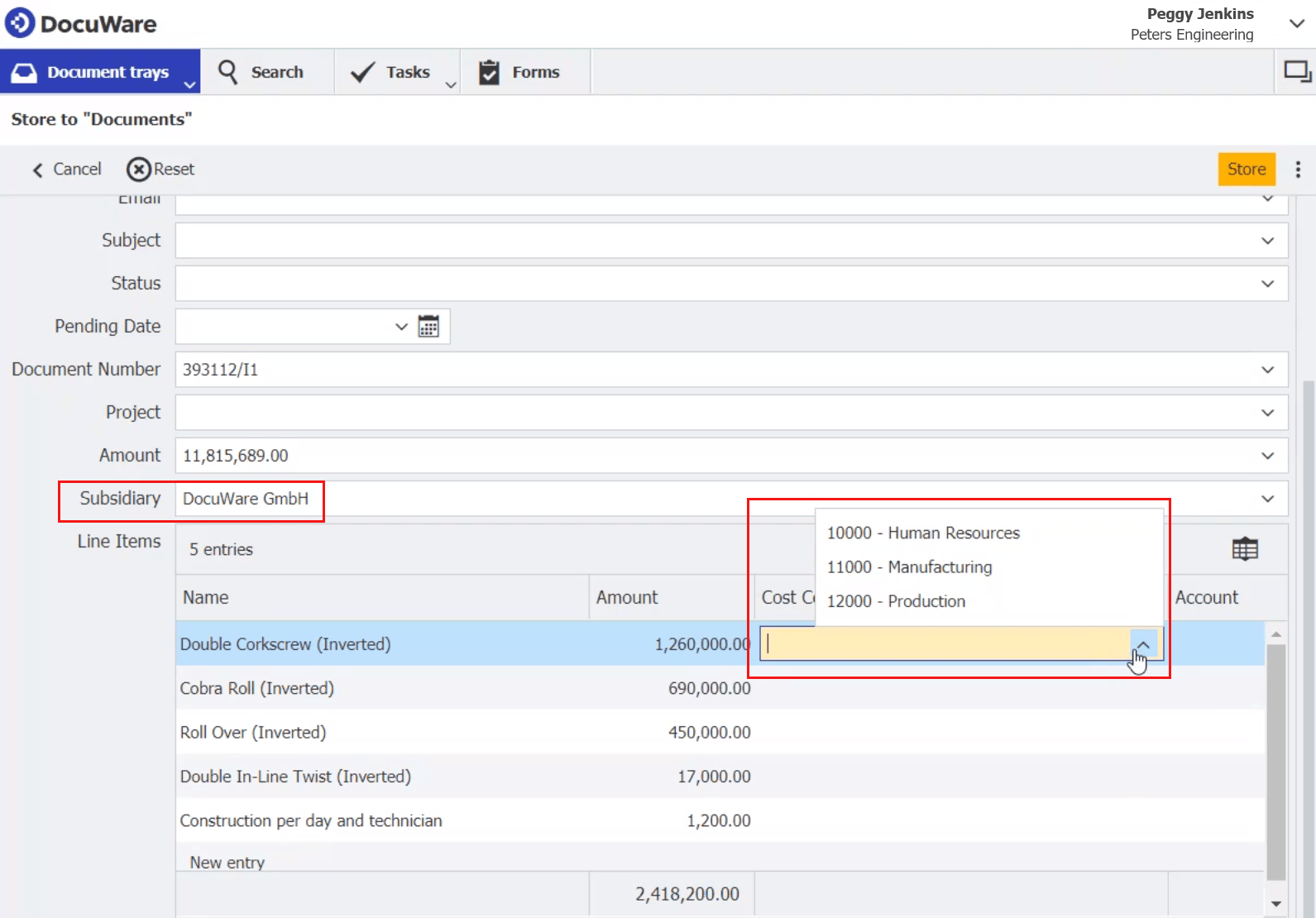 Quickly assign partial amounts to an invoice